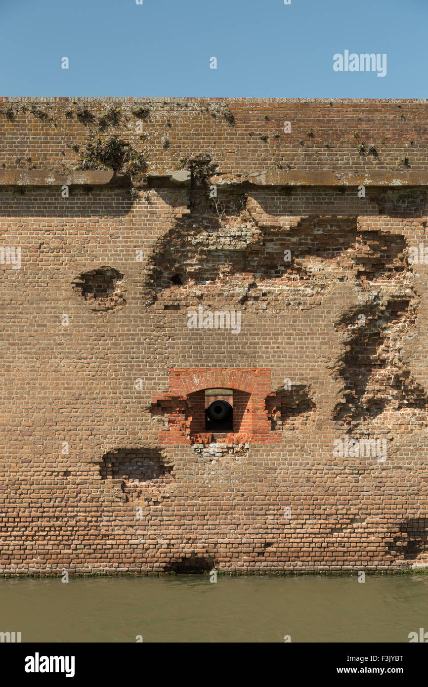 A photograph of a damaged outside wall at Fort Pulaski National ...