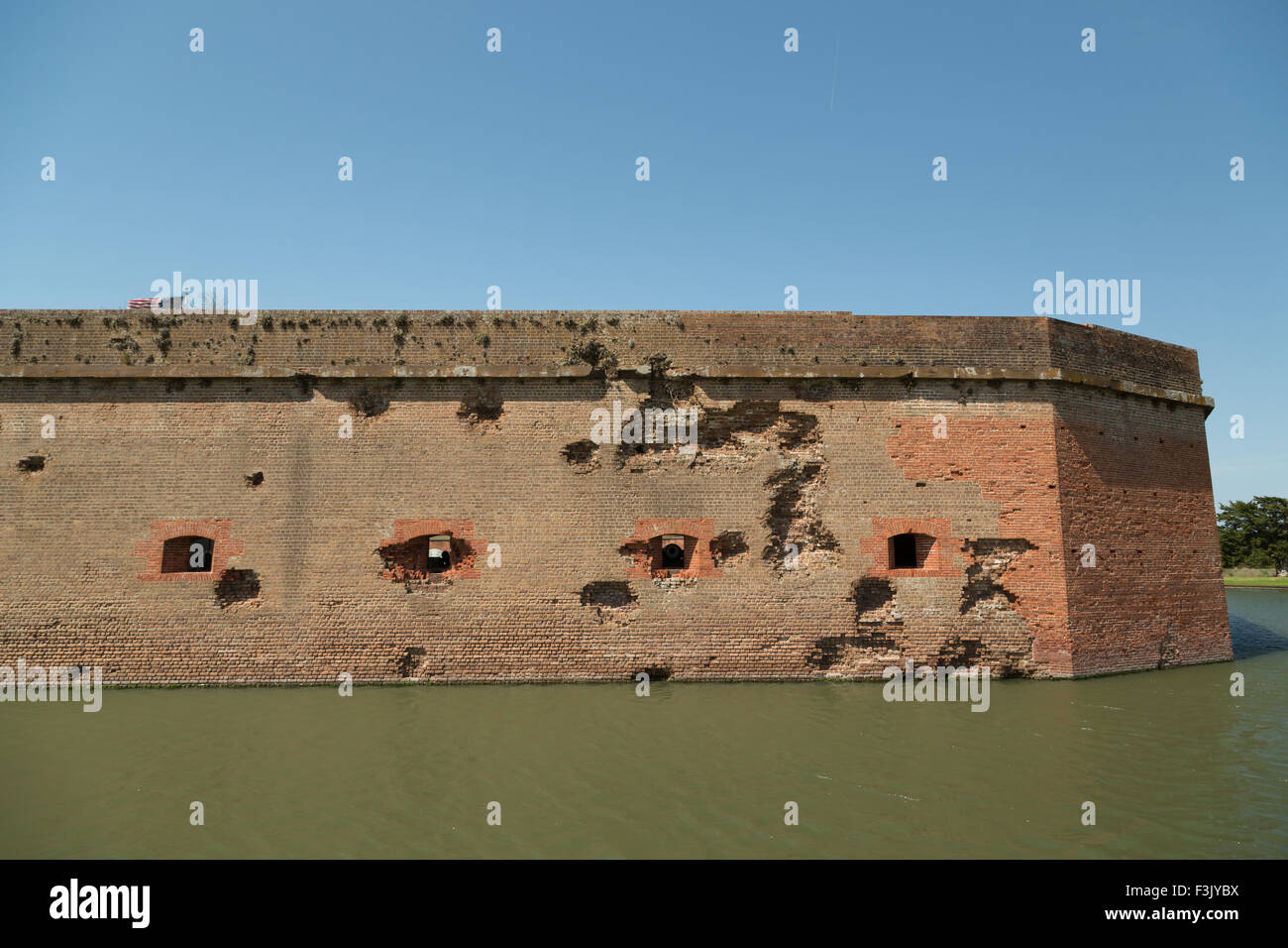 A photograph of a damaged outside wall at Fort Pulaski National ...