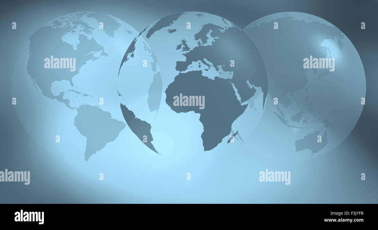 Worldwide business three world globes background Stock Photo - Alamy