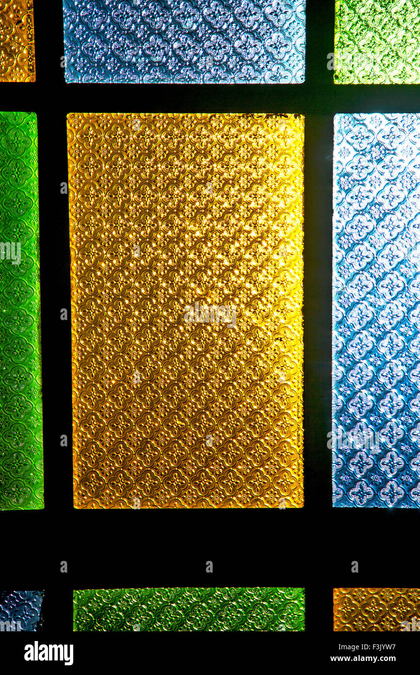 colorated glass and sun in morocco africa window and light Stock Photo ...