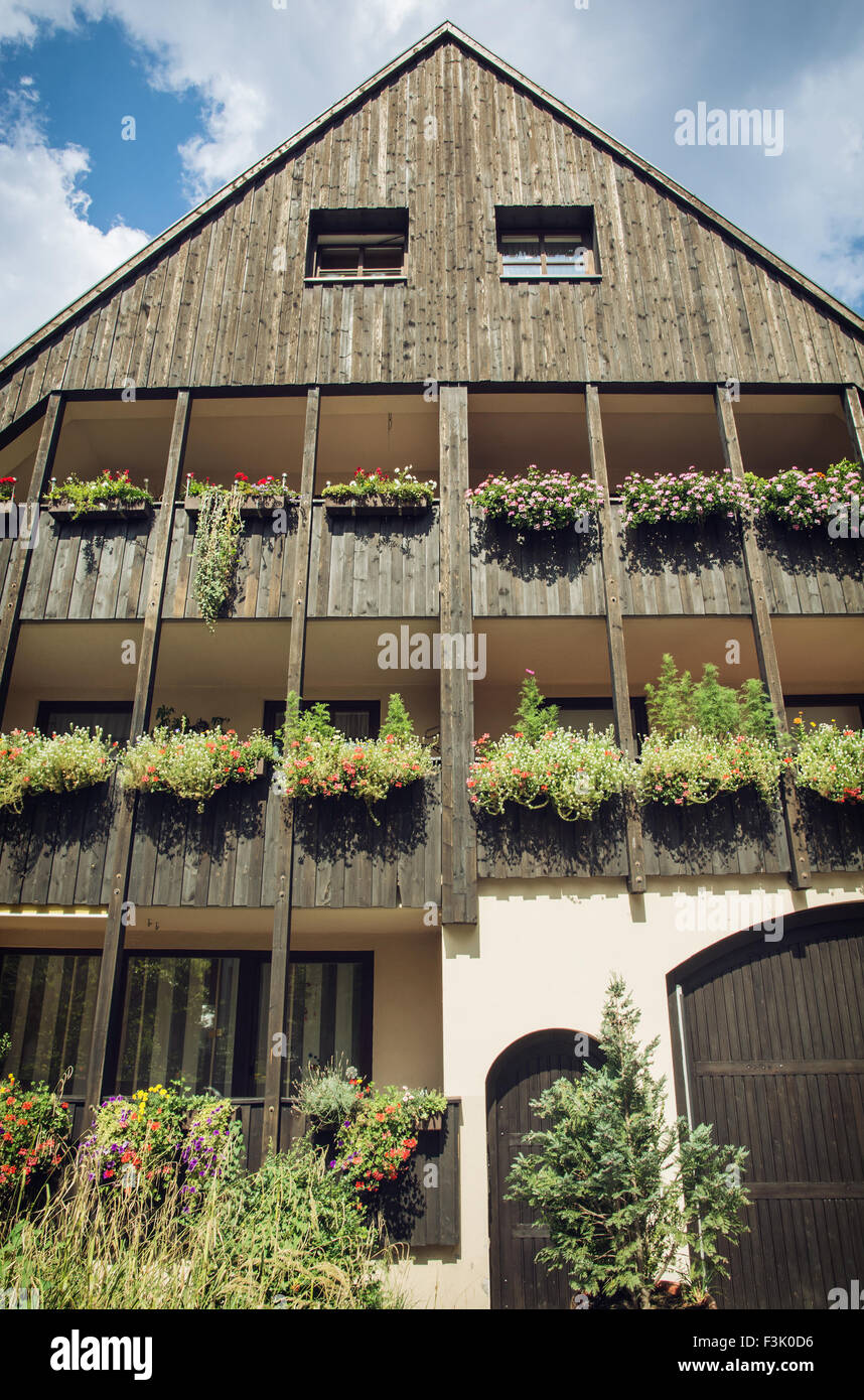 German wooden apartment house. Architectural theme. Vertical ...