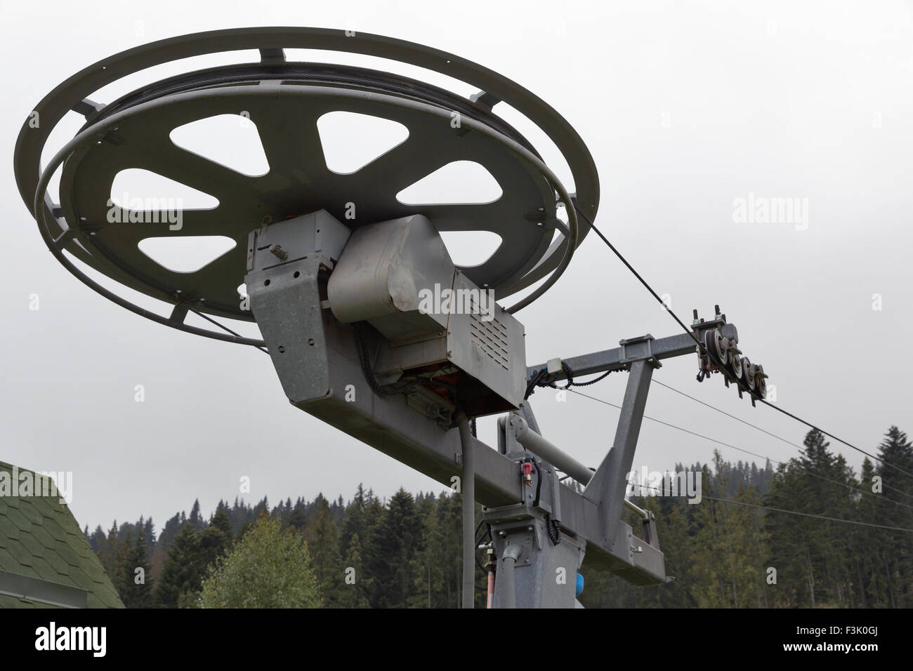 skiing lift mechanism in the fall preparing for winter season Stock ...