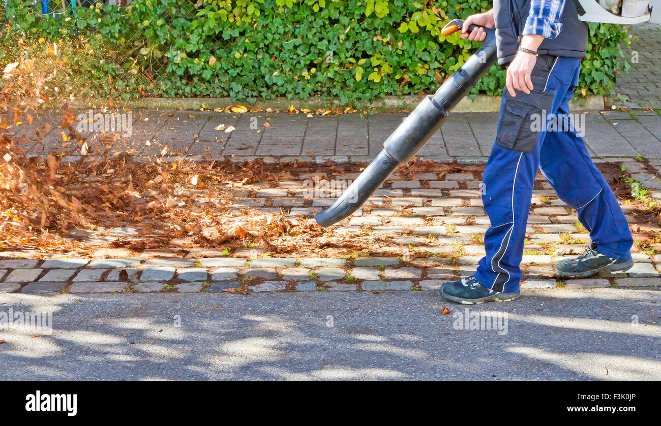 Man with leaf blower Stock Photo - Alamy