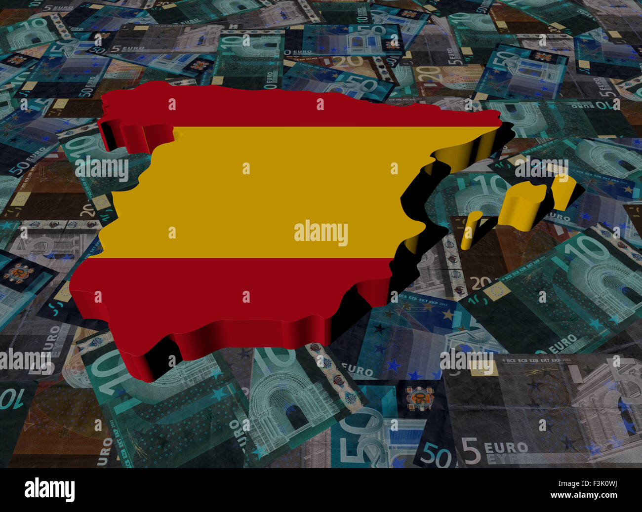 Spain Map flag on Euros illustration Stock Photo - Alamy