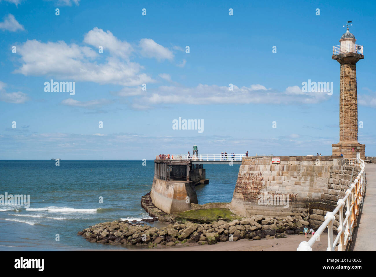 North Yorkshire,UK, Whitby west harbour harbor pier, light tower Stock ...