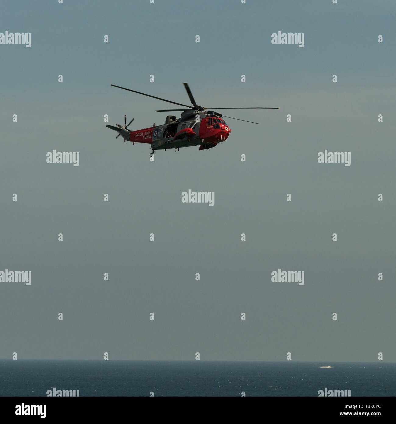 Royal Navy Rescue Helicopter No 24 above St Ives, Cornwall Stock Photo ...