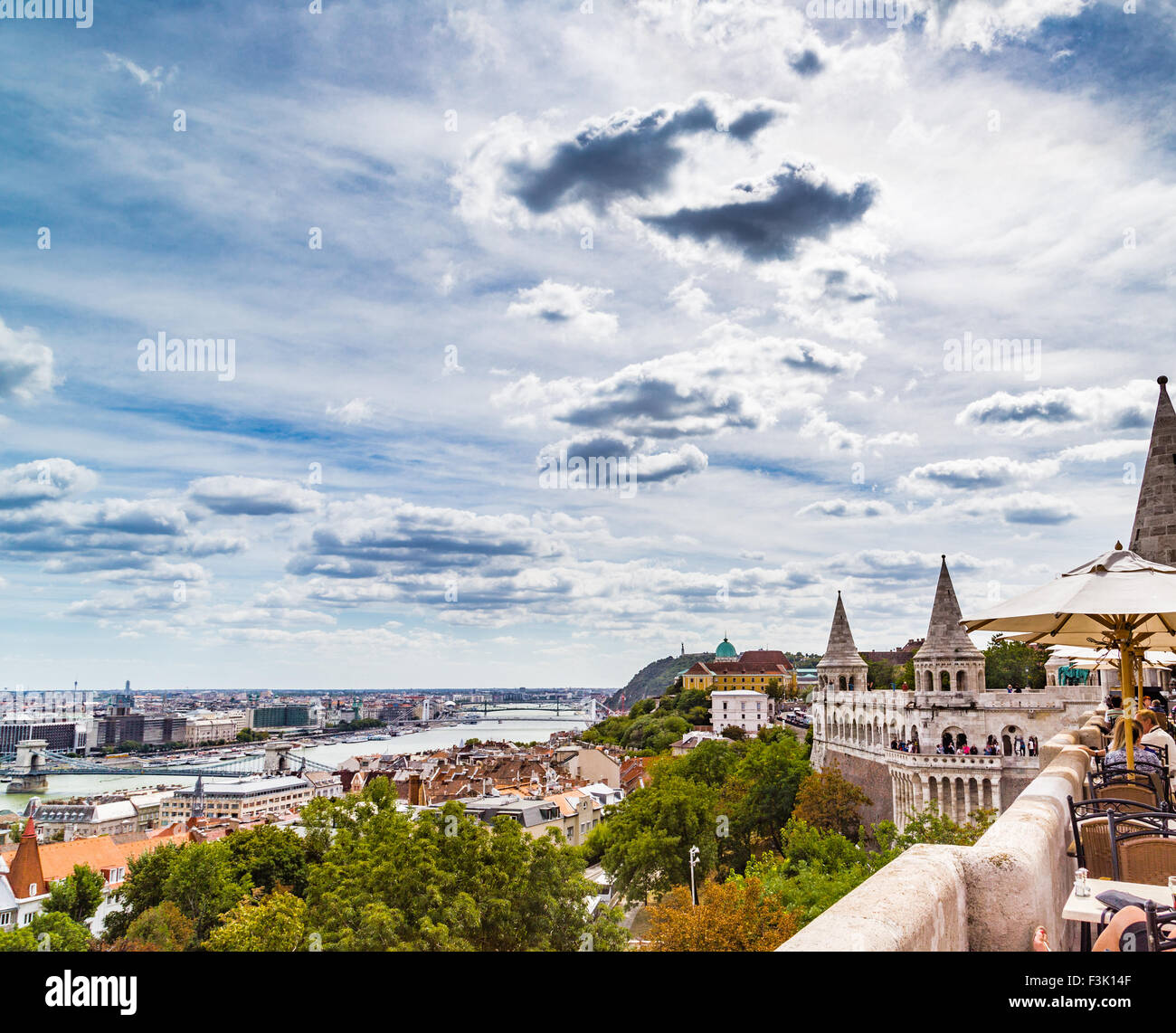 Panorama of the Danube river running through the ancient buildings of ...
