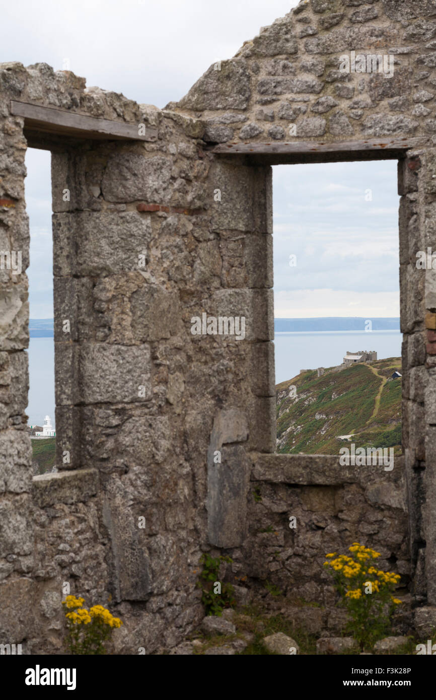 South lighthouse and Lundy Castle seen through windows of the old ...