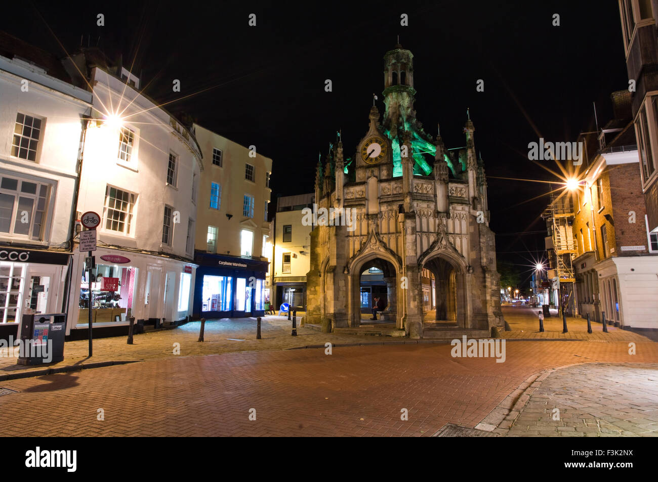 Historic Chichester Cross seen from West Street at night Stock Photo ...
