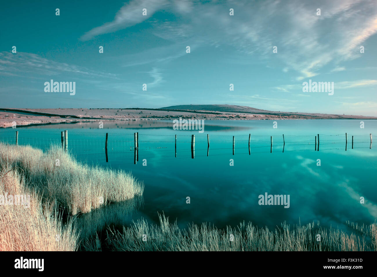 An infrared photo of Dozmary Pool on Bodmin Moor in Cornwall Stock ...