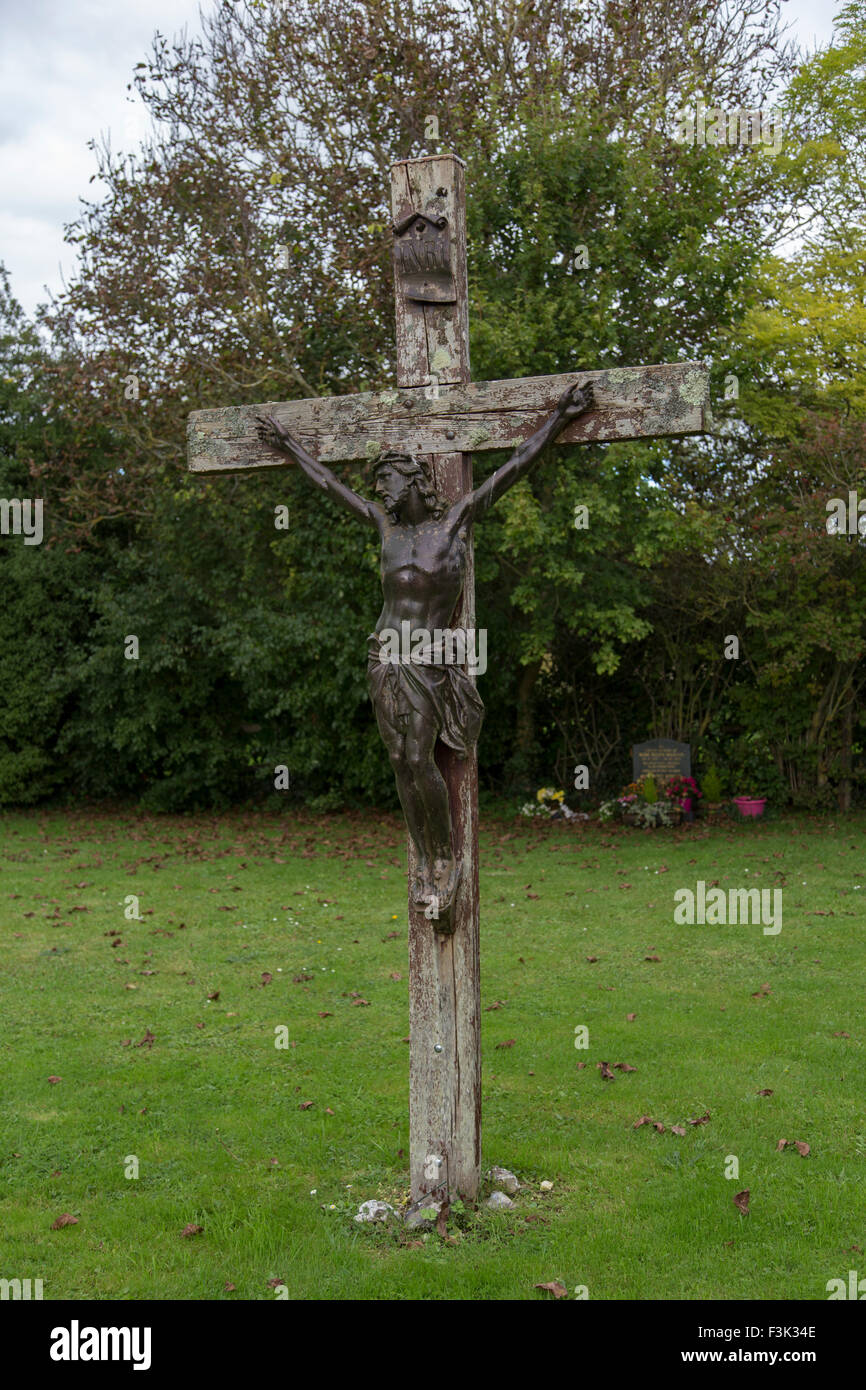 large crucifix standing in cemetery of St Marys Church, Slindon, West ...