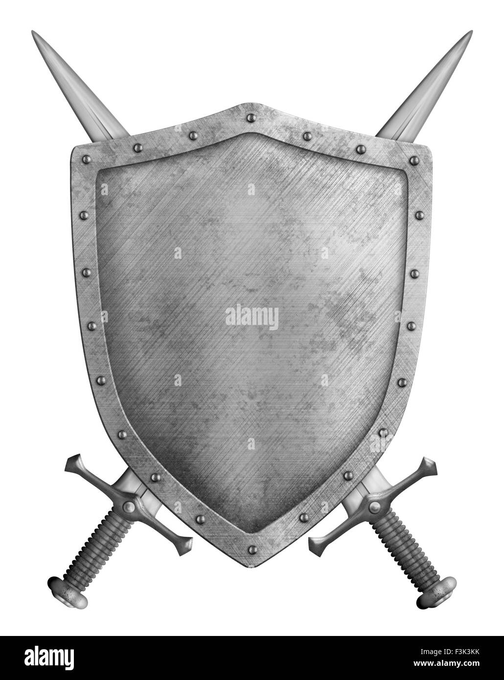 medieval metal shield and two crossed blades isolated Stock Photo - Alamy
