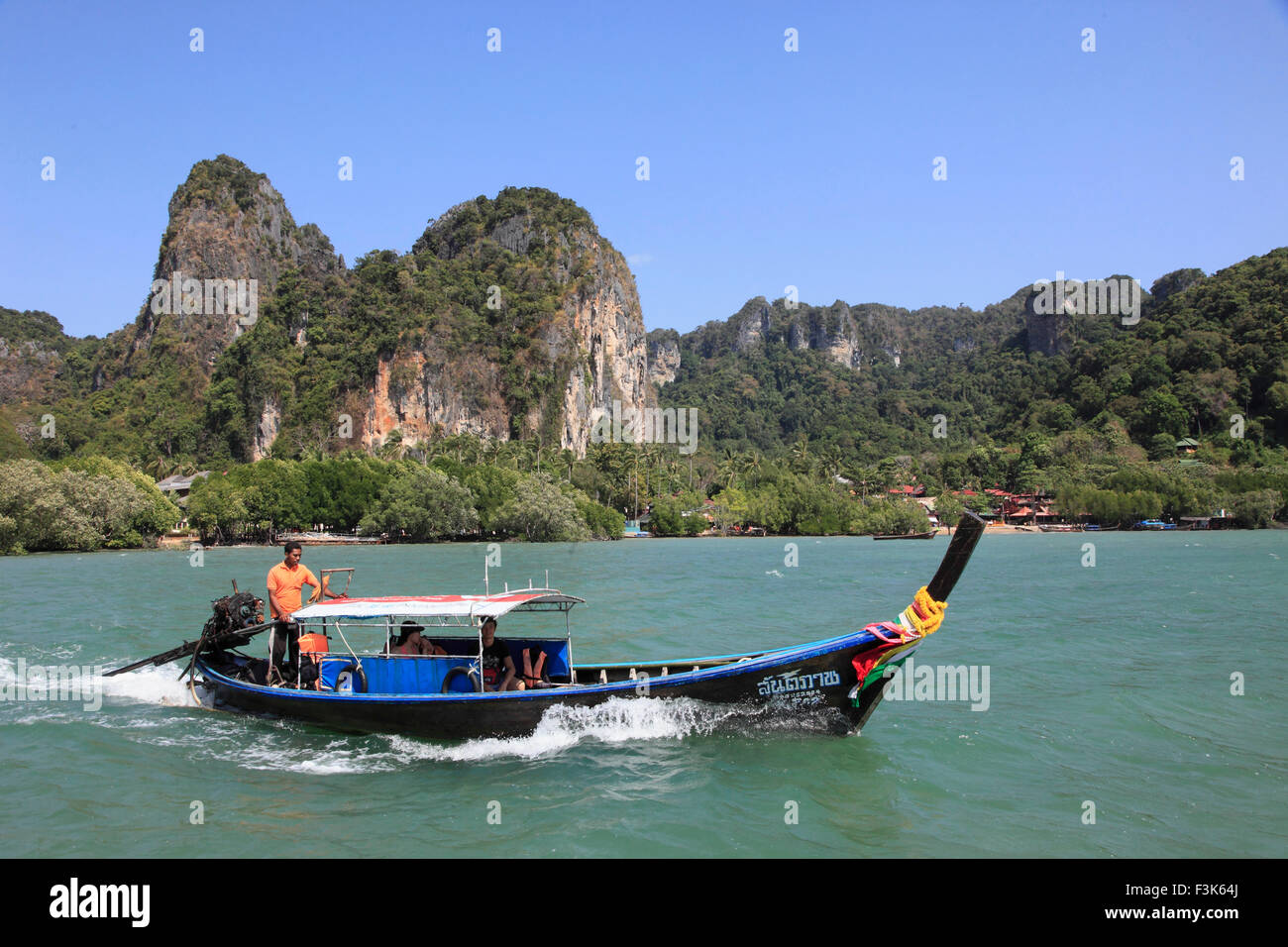Thailand, Krabi, Railay, longtail boat, landscape Stock Photo - Alamy