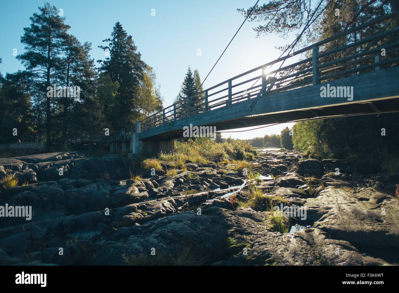 Wooden trekking bridge over a stream in Koitelinkoski, Kiiminki Stock ...