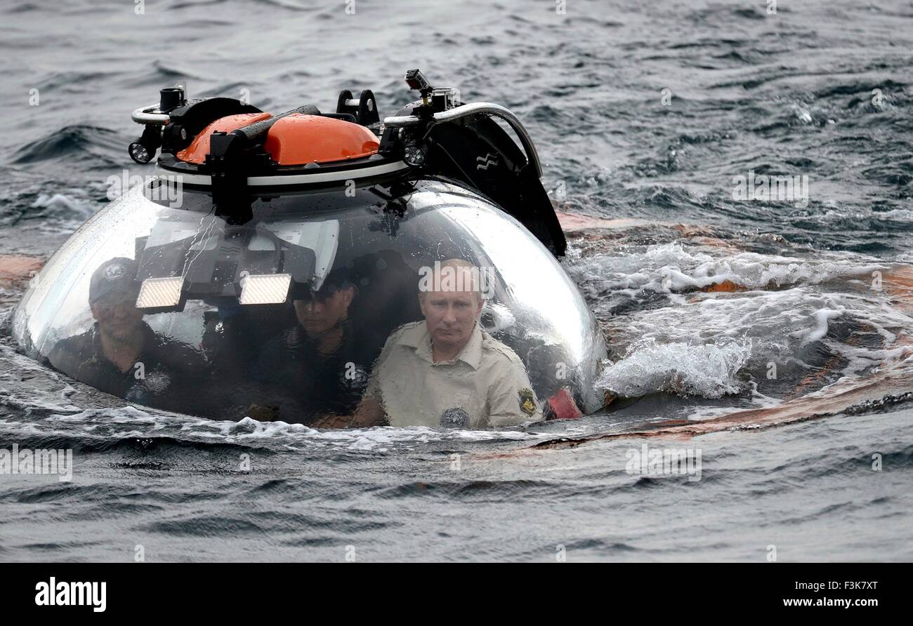 Russian President Vladimir Putin aboard a bathyscaphe underwater mini ...