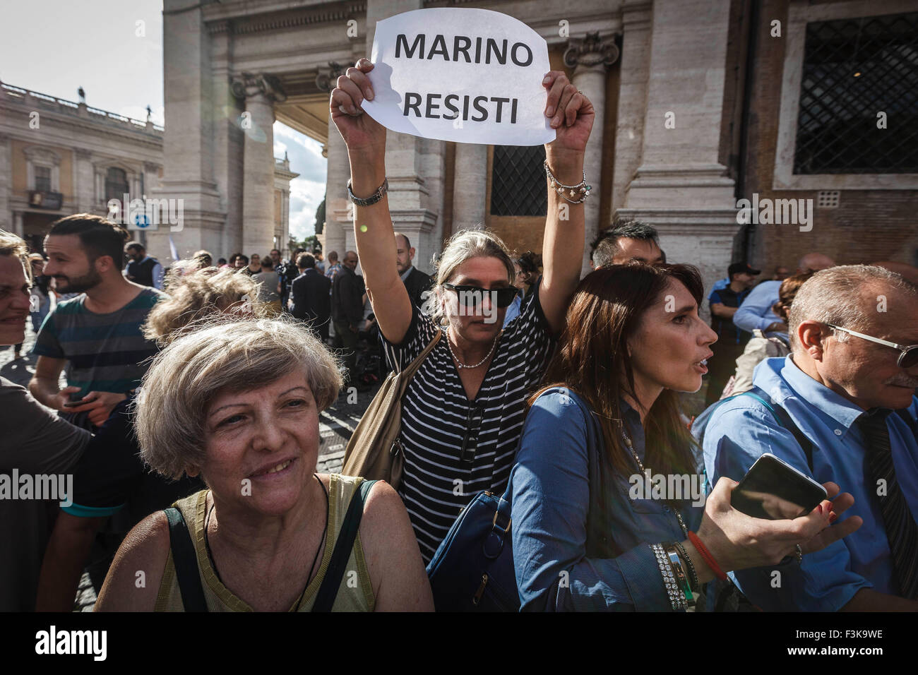 Rome, Italy. 08th Oct, 2015. Pro Marino demonstrator holds a placard ...