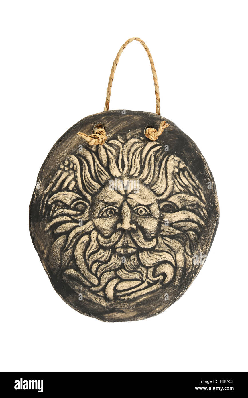 Tourist ceramic souvenir replica of male Gorgon Medusa head in Minerva ...