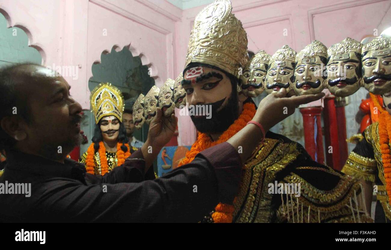 Allahabad, India. 08th Oct, 2015. An Indian artist dressed as demon God ...
