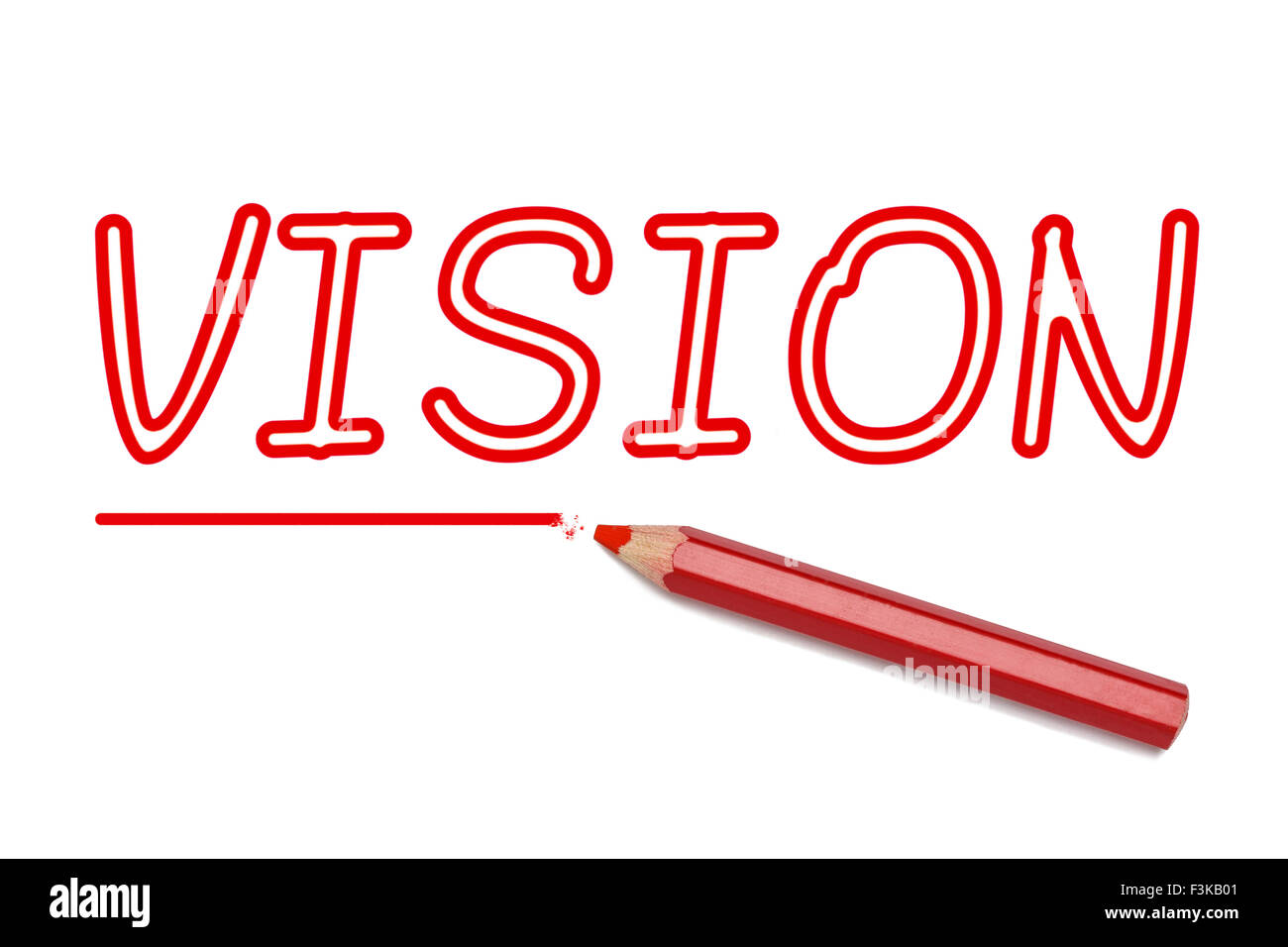 Vision text written red pencil white background. Concept business ...
