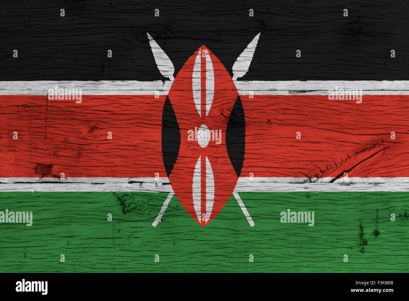 Kenya national flag painted on old oak wood. Painting is colorful on ...