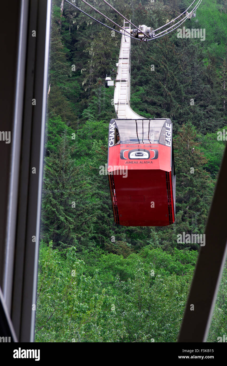 Mount Roberts aerial tramway car heading arriving at lower landing ...