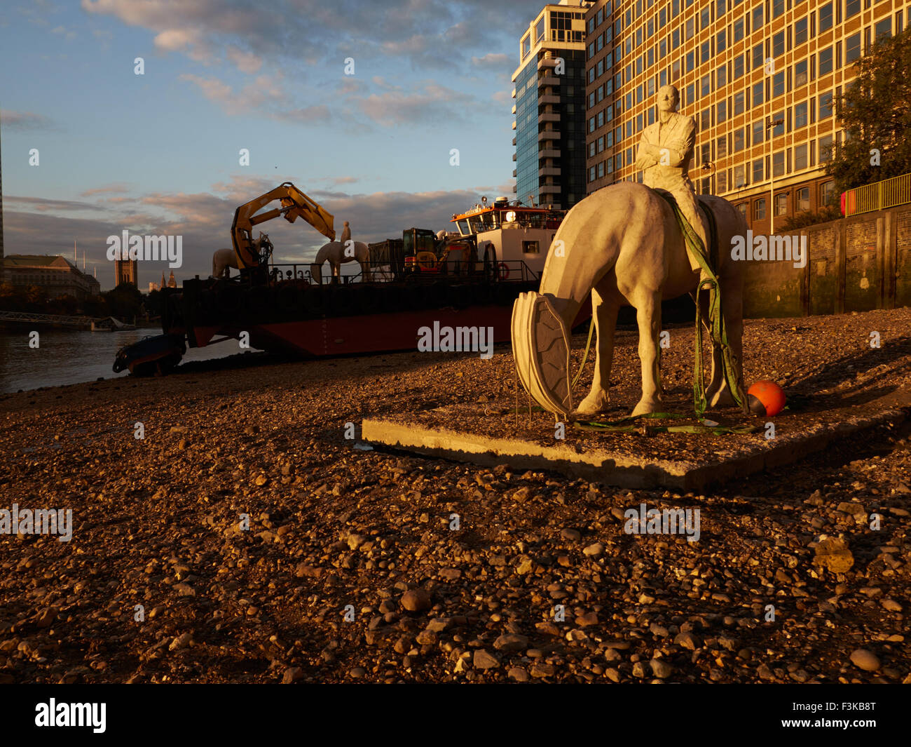 London, UK. 8th October, 2015. The sculpture of four riders astride ...