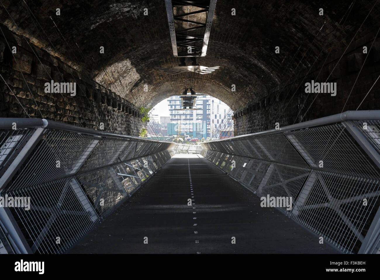 Cobweb Bridge suspended walkway footpath over the River Don Sheffield ...