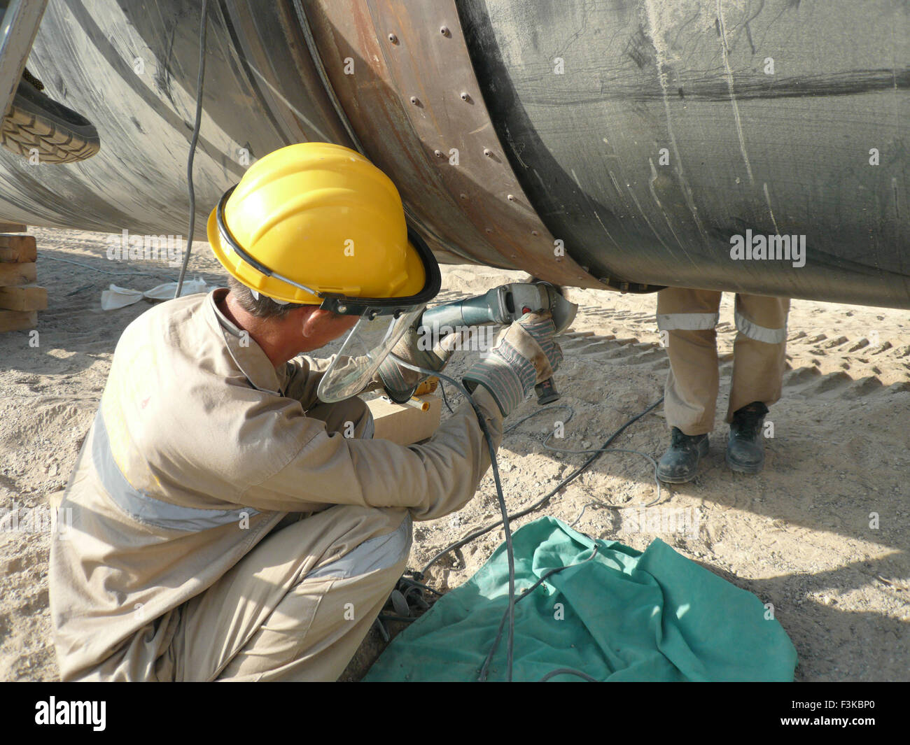 Welding of the pipeline. Process of creation of welding connection by ...
