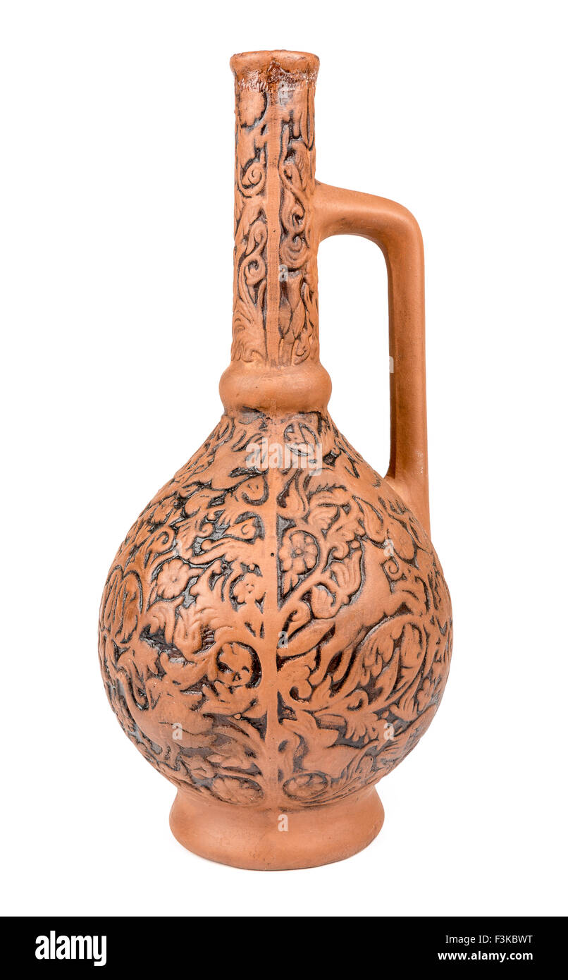 Clay wine jug or pitcher isolated on white Stock Photo - Alamy
