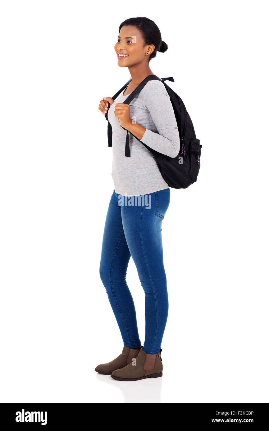 side view of African female college student isolated on white ...