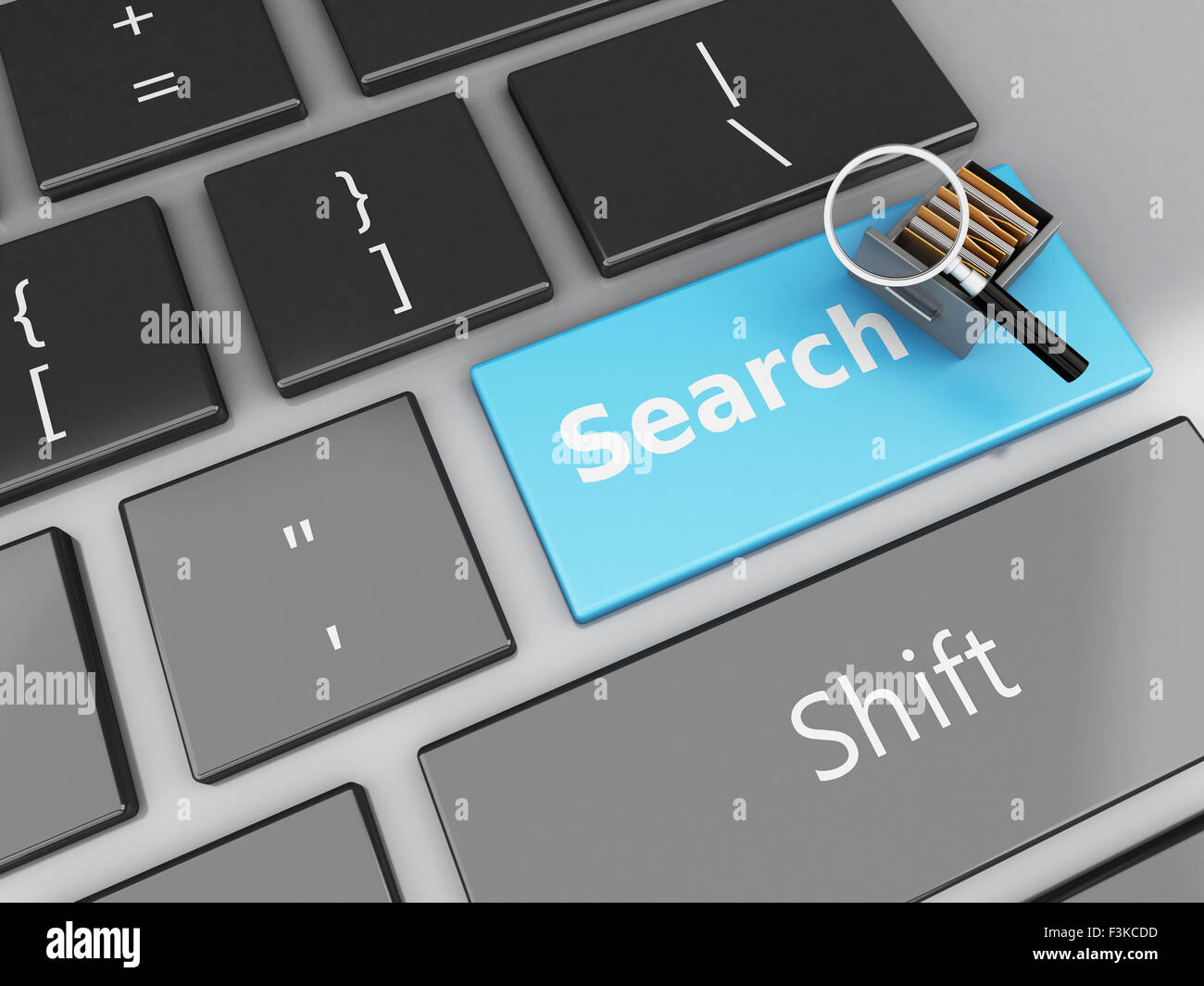 3d renderer image. File cabinet with folders on the computer keyboard ...