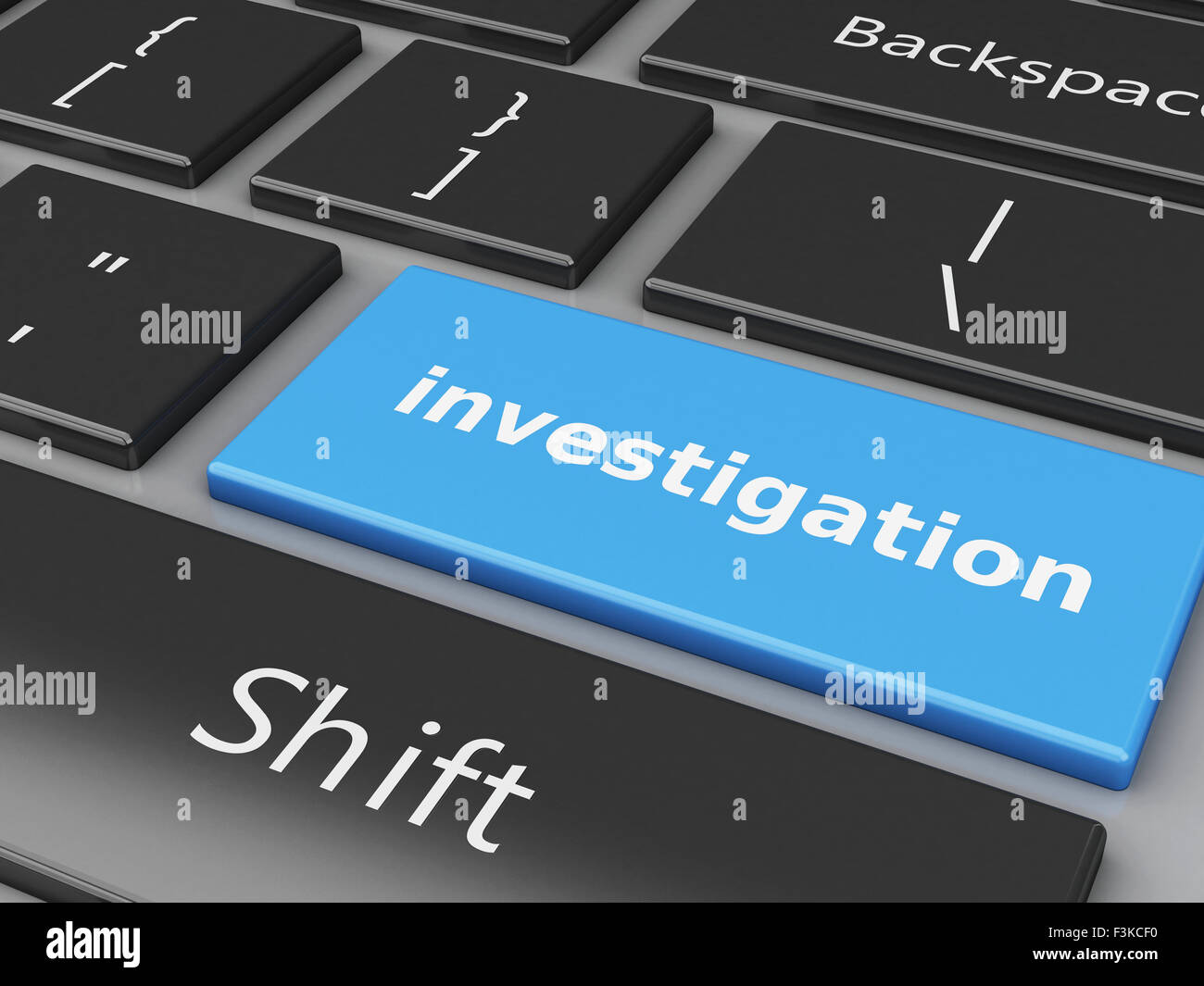 3d renderer image. Computer keyboard with ivestigation text. Search ...