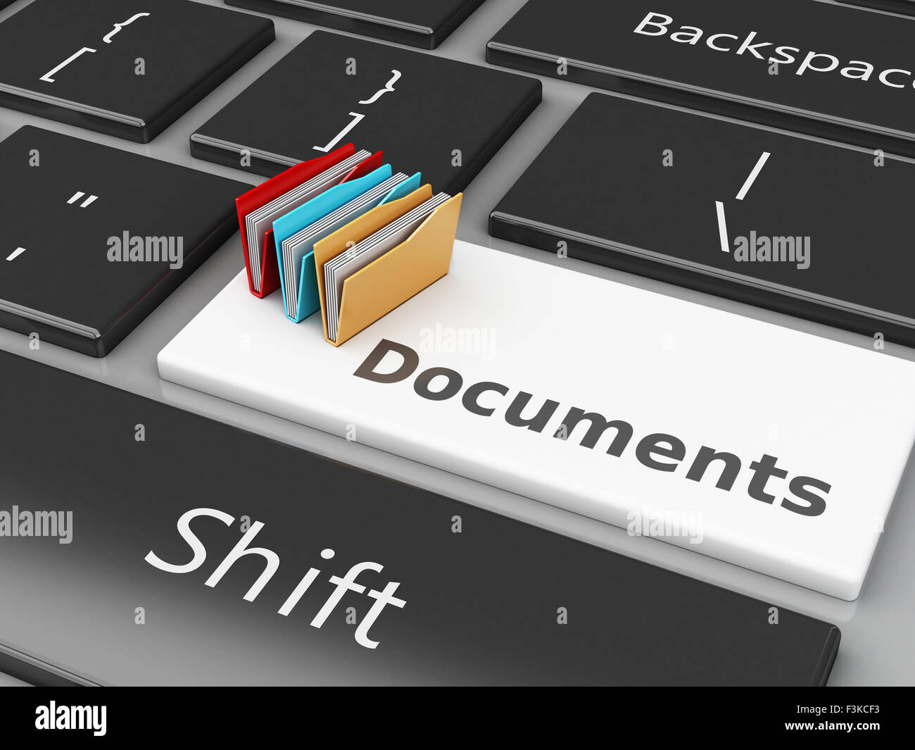 3d renderer image. Folders on the computer keyboard. Documents concept ...
