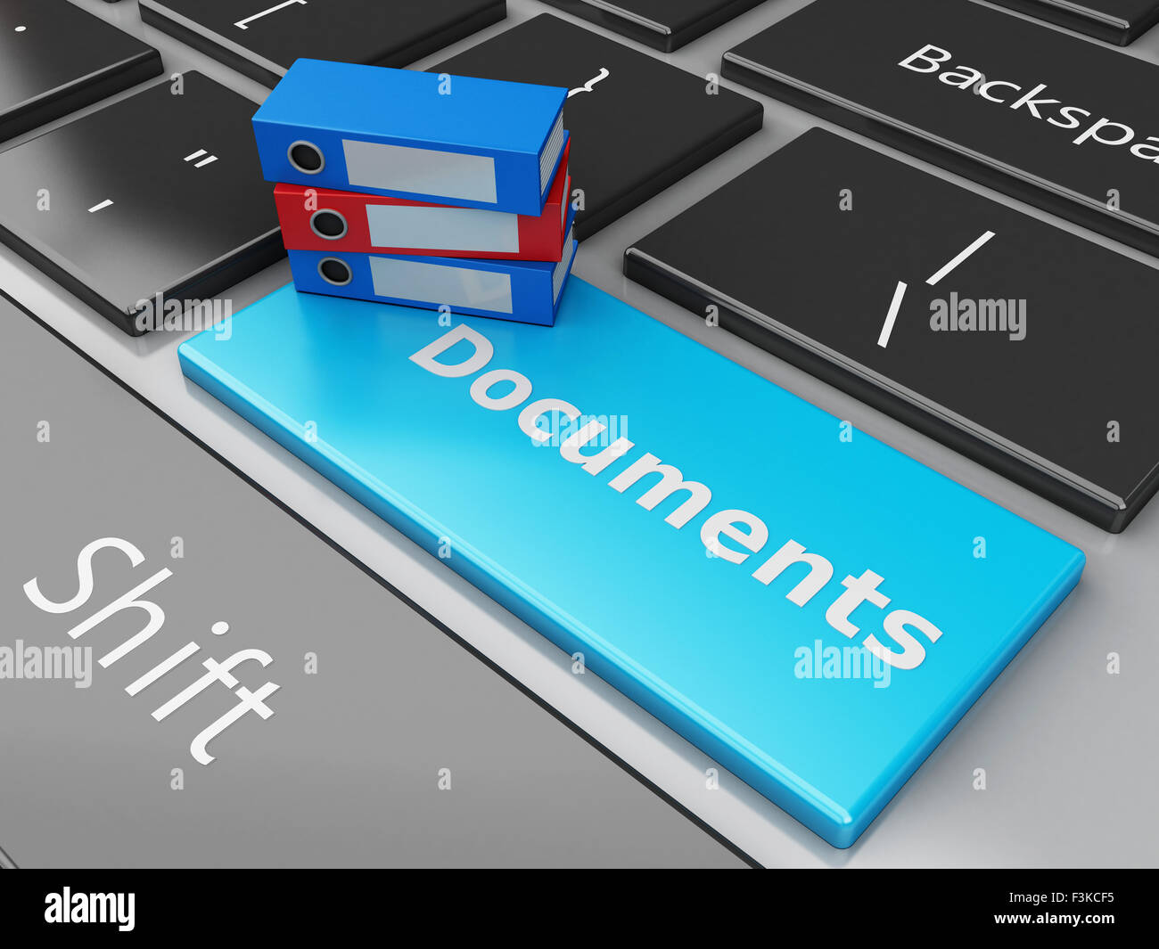 3d renderer image. Folders on the computer keyboard. Documents concept ...