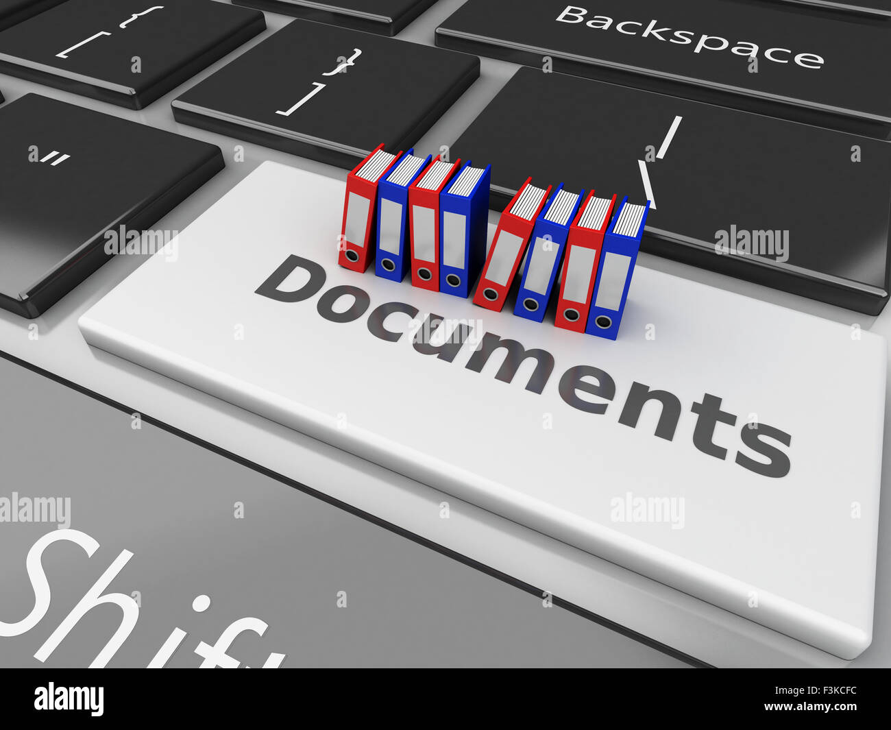3d renderer image. Folders on the computer keyboard. Documents concept ...