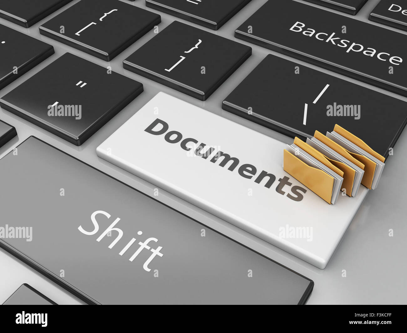 3d renderer image. Folders on the computer keyboard. Documents concept ...