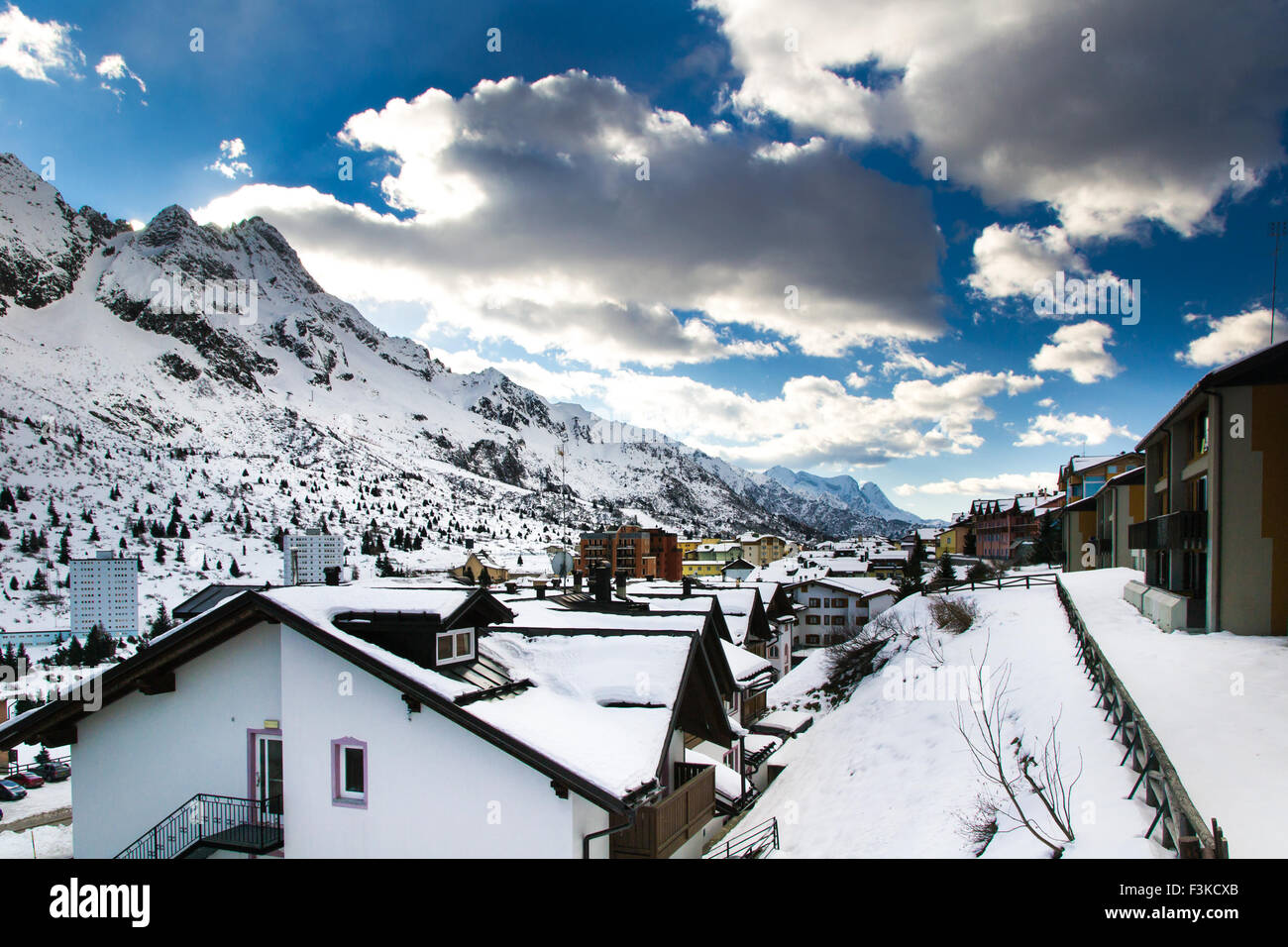Alpine pass village covered by snow in winter Stock Photo - Alamy