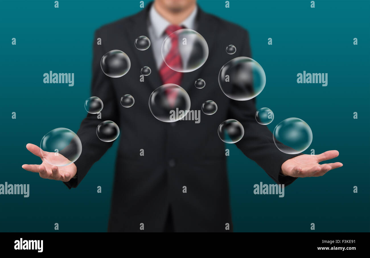man show an empty bubble on hand Stock Photo - Alamy