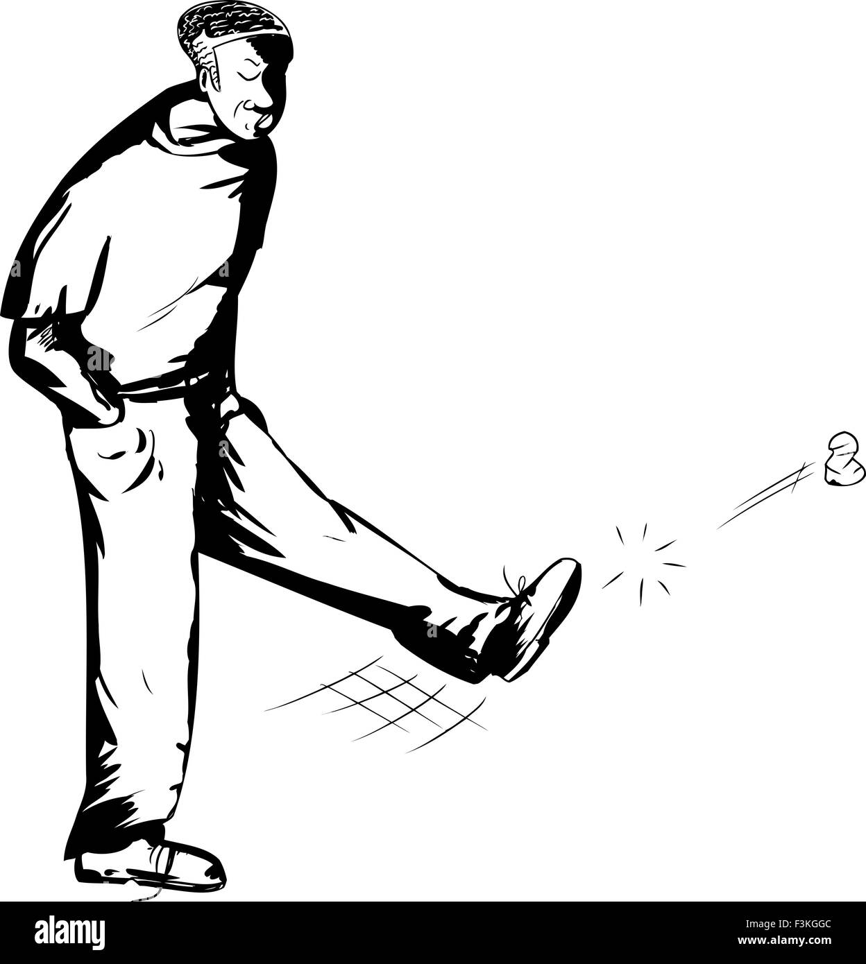 Isolated single sad Black man kicking wad of paper Stock Photo - Alamy