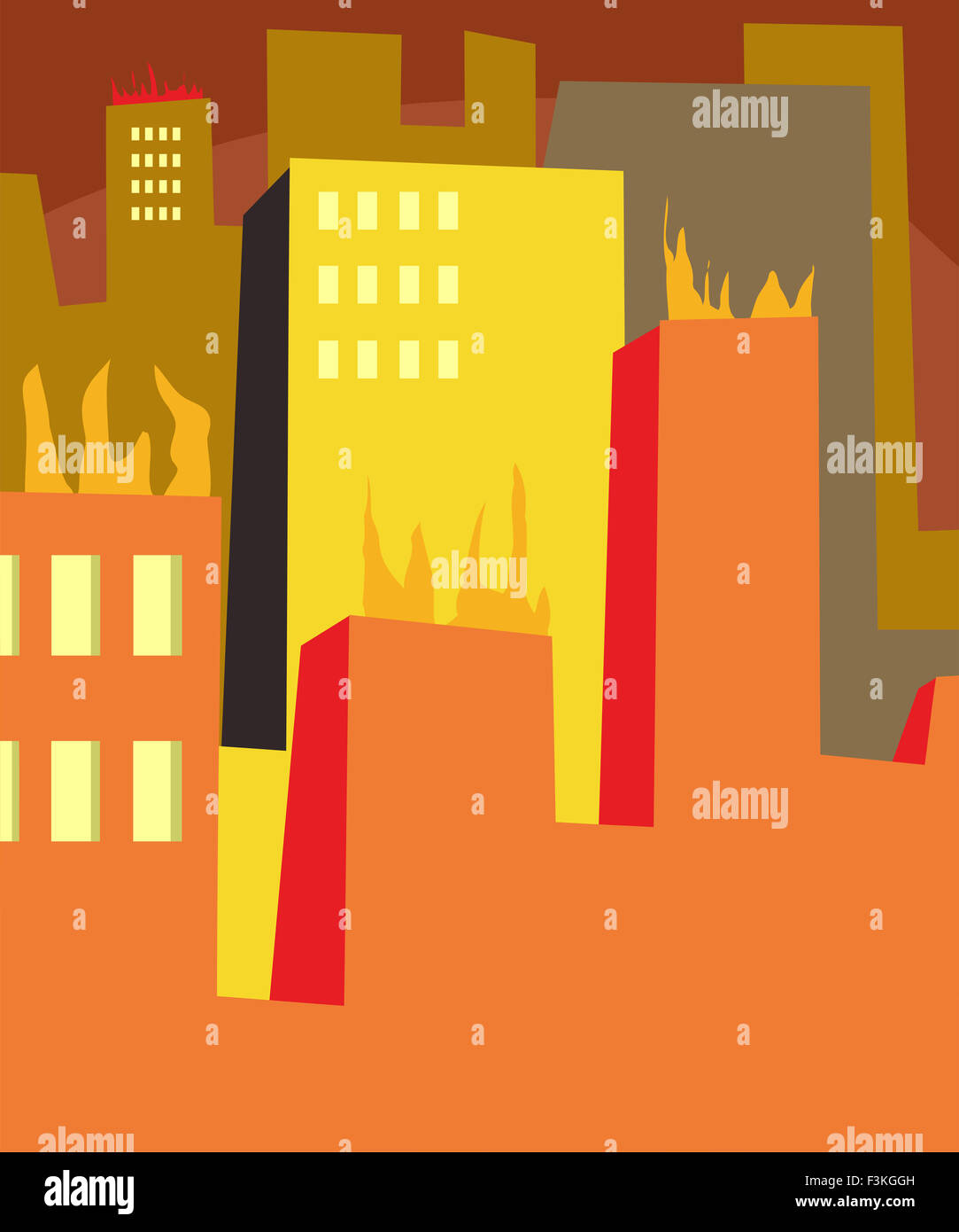 Abstract urban scene with tall buildings on fire Stock Photo - Alamy