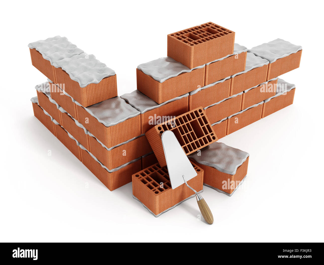 Brick wall under construction isolated on white background Stock Photo ...
