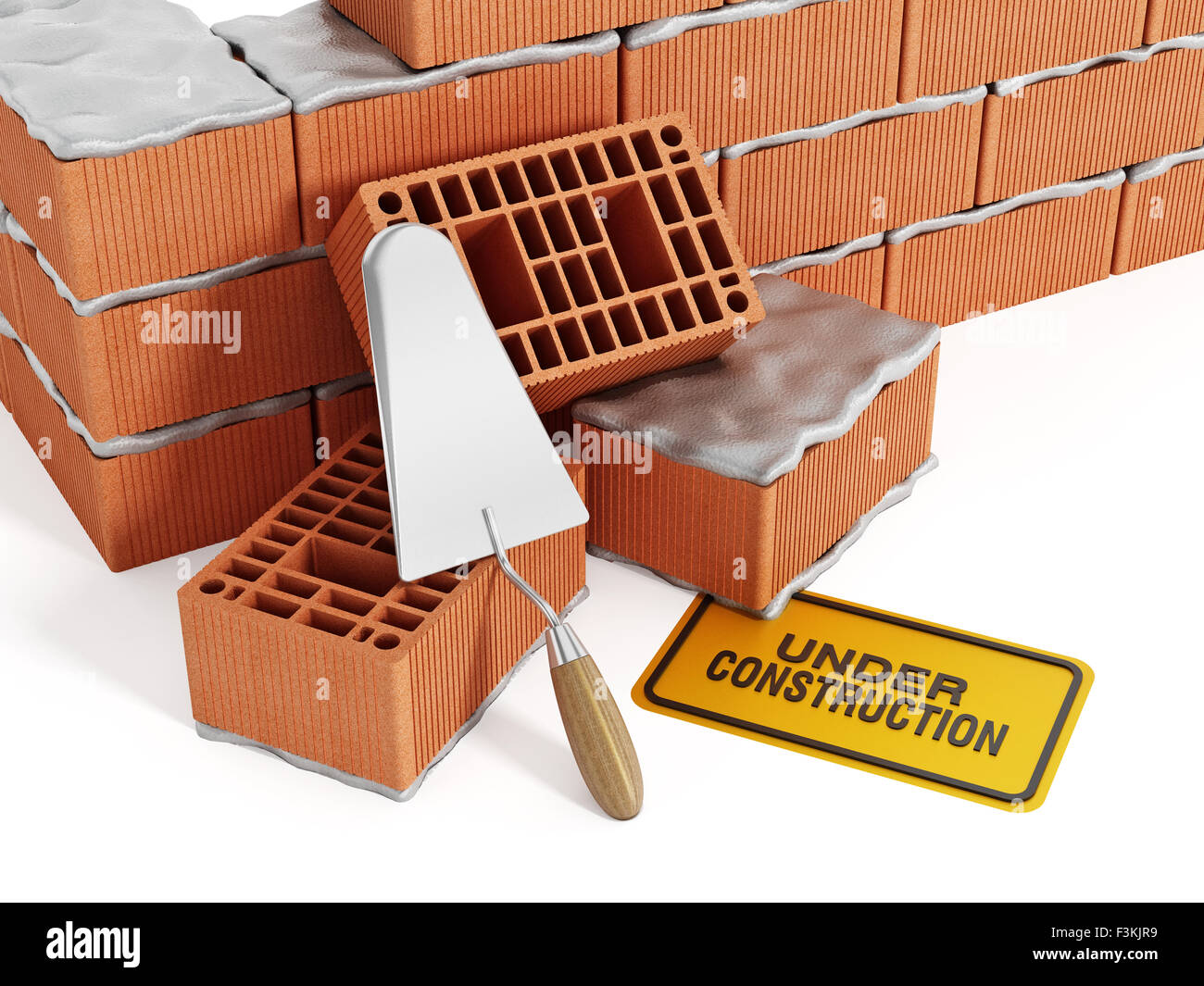 Brick wall under construction isolated on white background Stock Photo ...