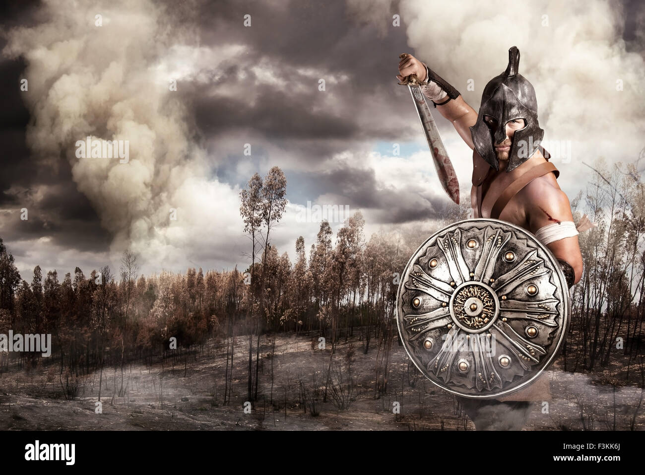 Gladiator/Warrior in a battle site in the mountains Stock Photo - Alamy