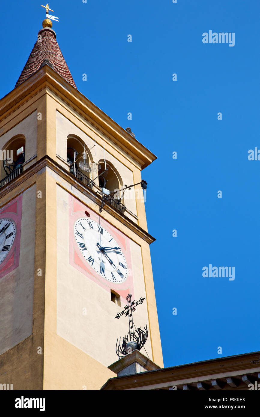 ancien clock tower in italy europe old stone and bell Stock Photo - Alamy