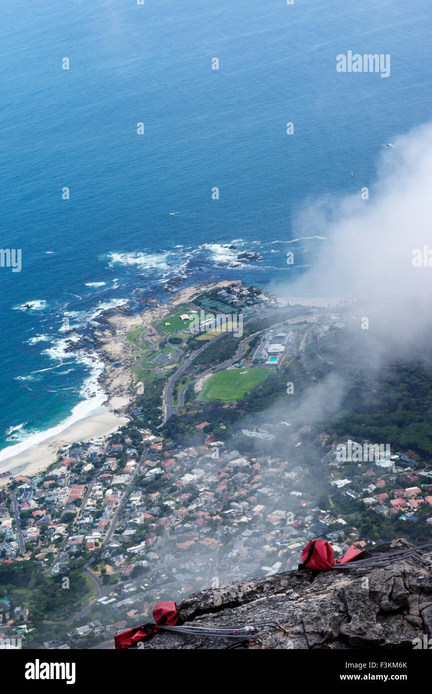 Aerial view of Camp's Bay from cliffside rappelling spot atop Table ...