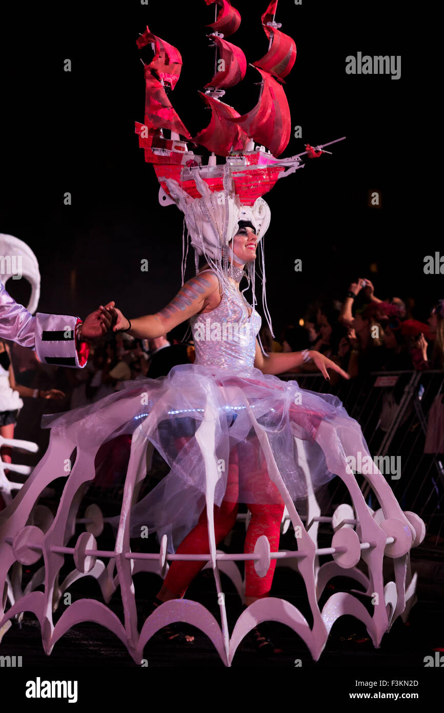 Ghost ship float and dancers at the Cape Carnival 2013, Fanfare street ...