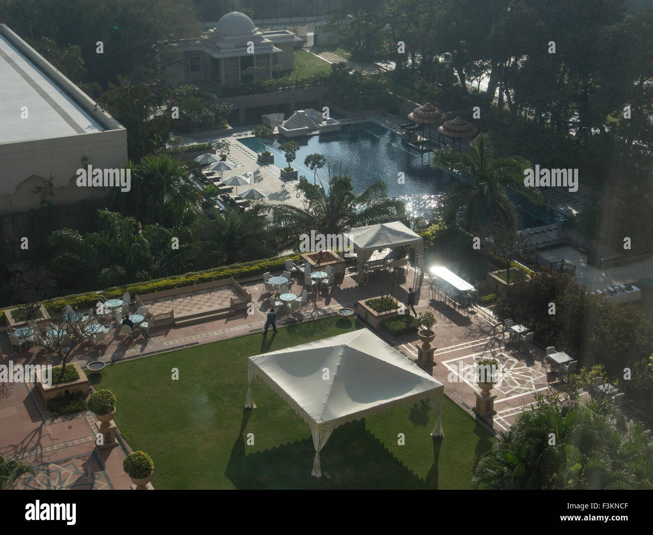 View of the swimming pool of the luxurious Taj Hotel in Hyderabad ...