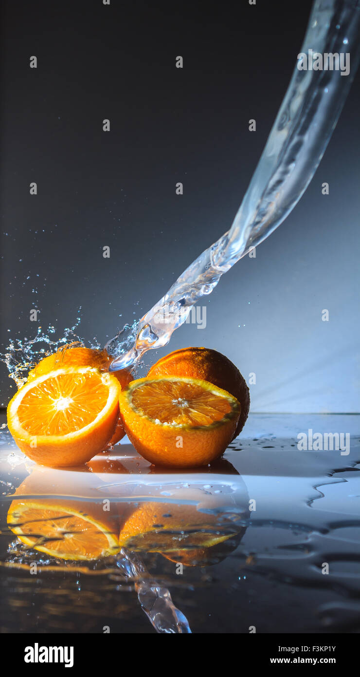 Orange, action, water, reflection, mirrored, splash, fruit, vibrant ...