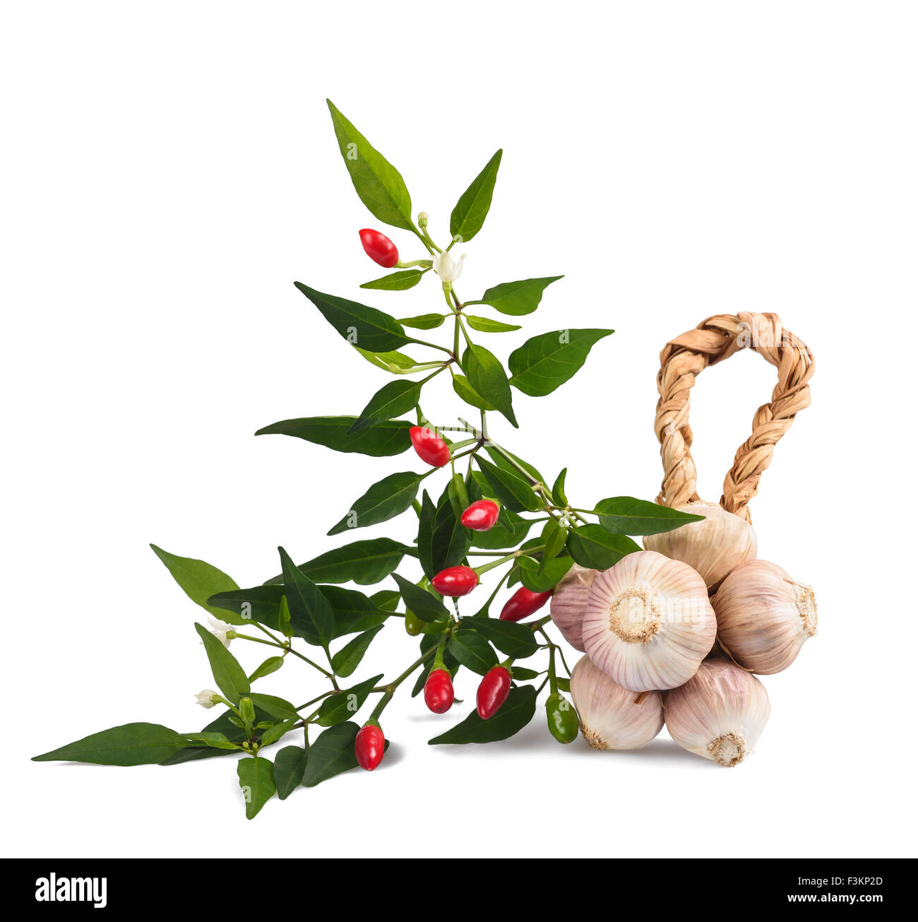 Red chili and garlic isolated on white background Stock Photo - Alamy
