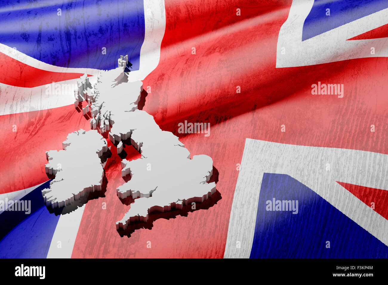 3d rendering of an uk map over a flag Stock Photo - Alamy